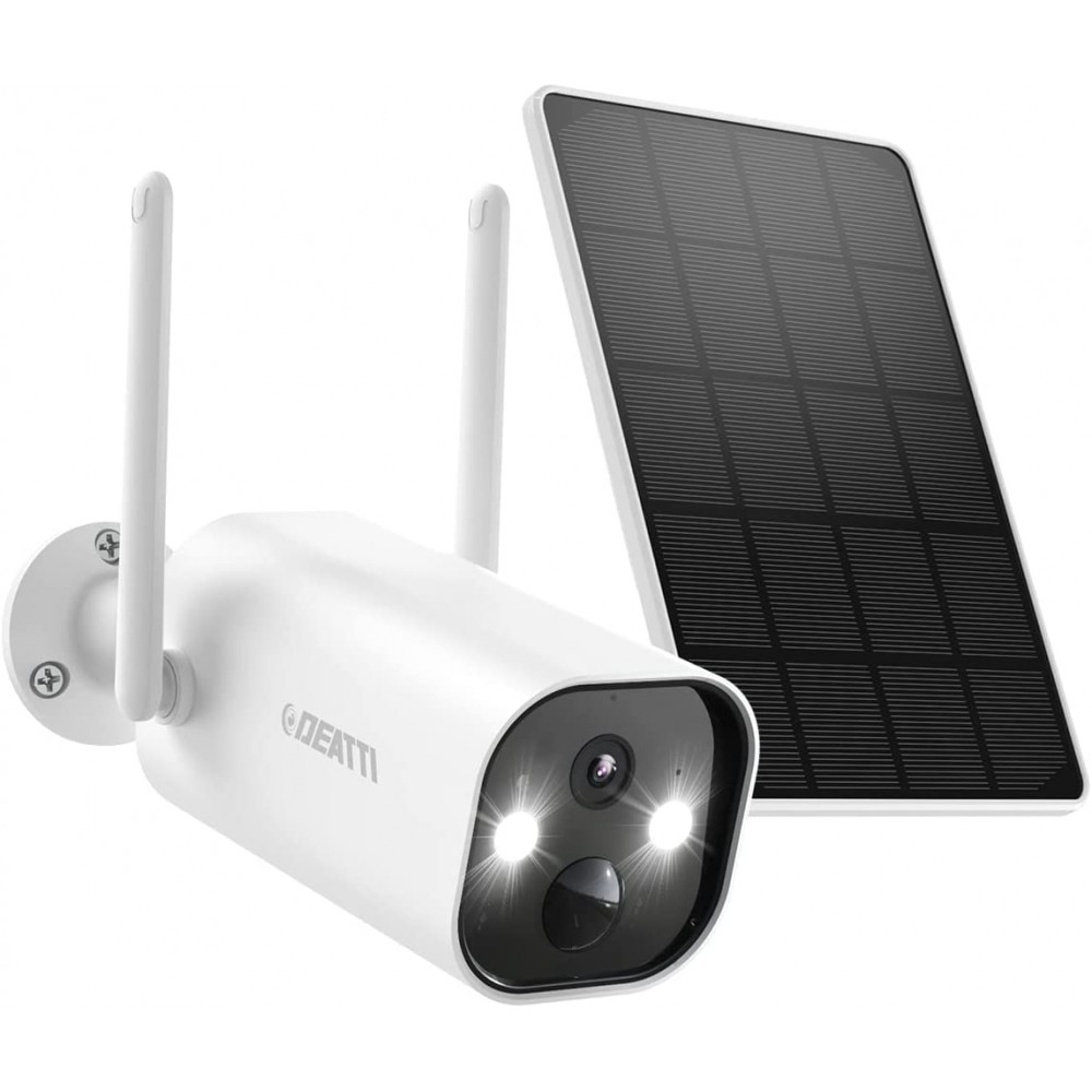 DEATTI Solar Surveillance Camera Outdoor Battery, 2K Wireless WiFi IP ...