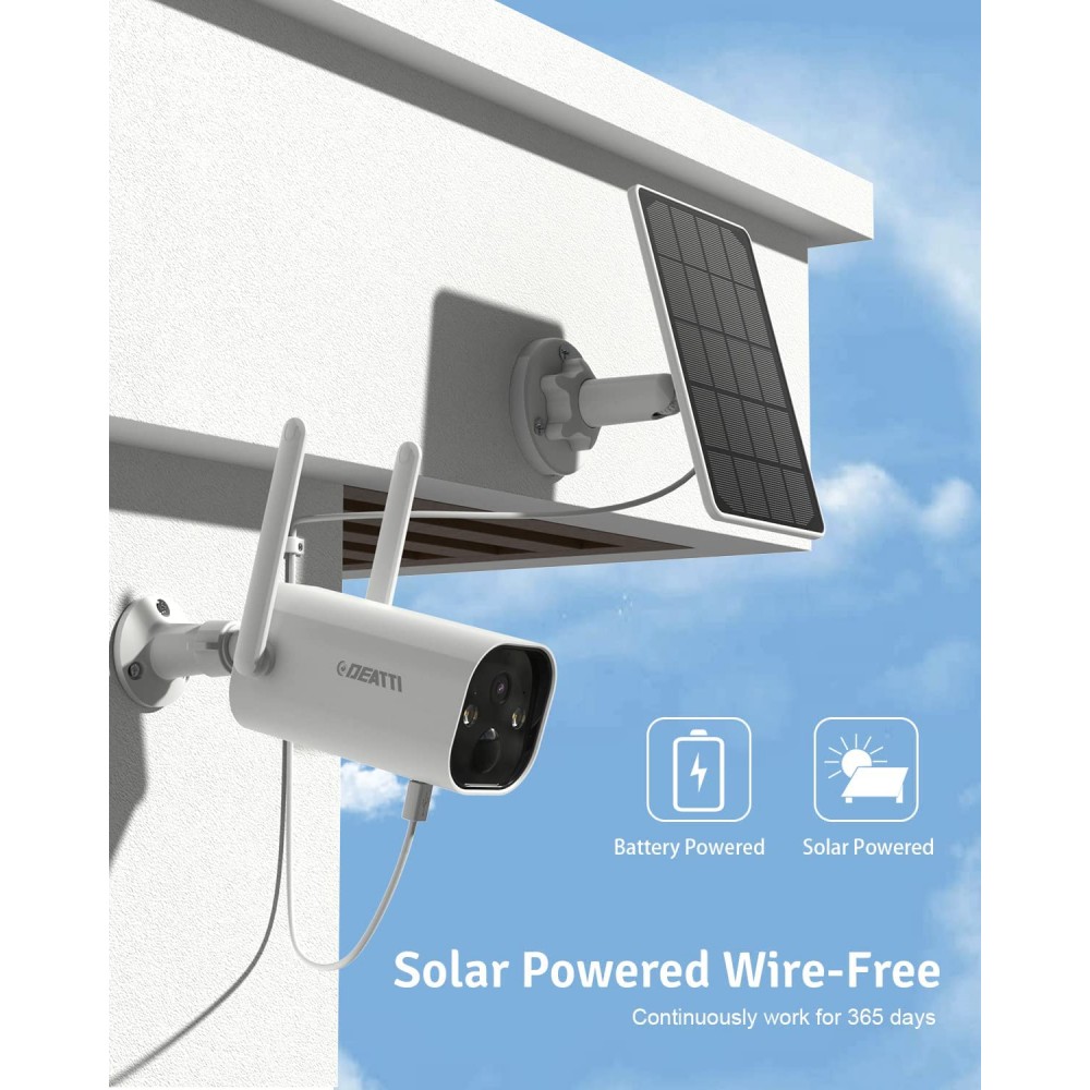 DEATTI Solar Surveillance Camera Outdoor Battery, 2K Wireless WiFi IP ...