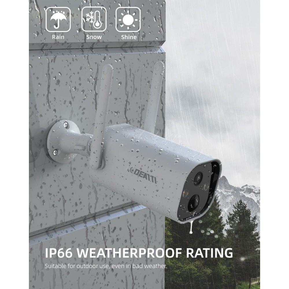 DEATTI Solar Surveillance Camera Outdoor Battery, 2K Wireless WiFi IP ...