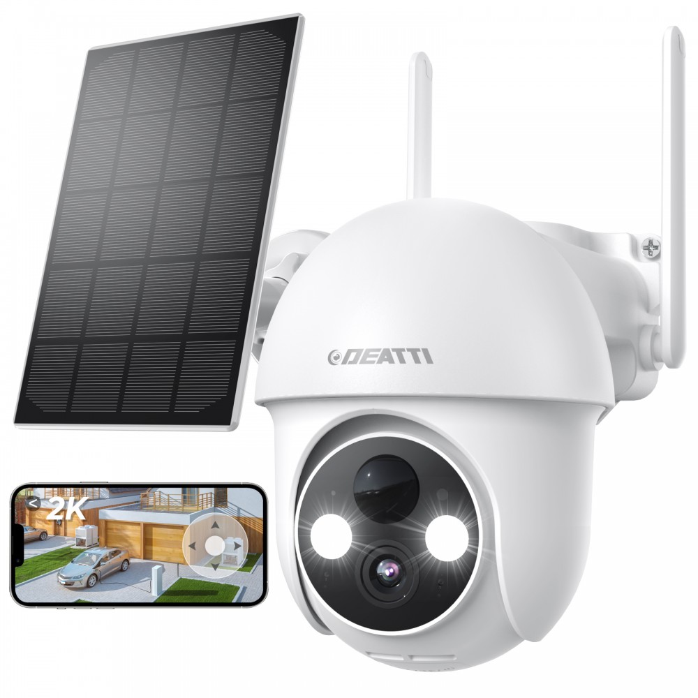DEATTI Outdoor Surveillance Camera Battery with Solar Panel, 2K ...