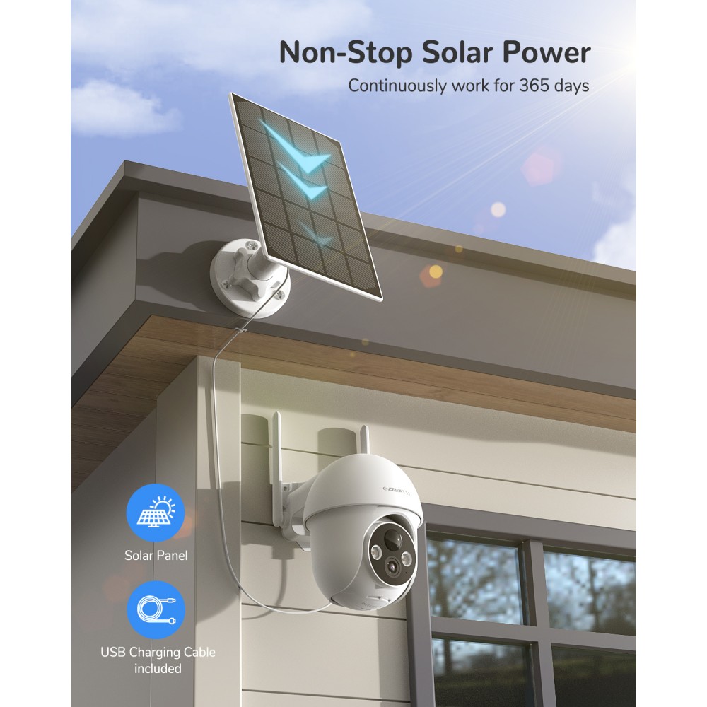 DEATTI Outdoor Surveillance Camera Battery with Solar Panel, 2K ...