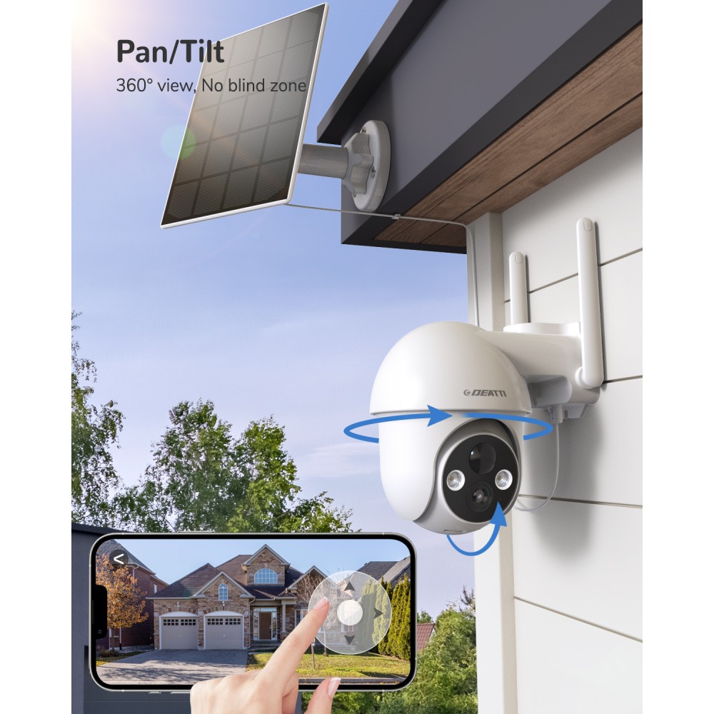 DEATTI Outdoor Surveillance Camera Battery with Solar Panel, 2K ...