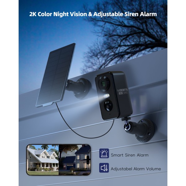 DEATTI Security Camera Outdoor Wireless with Solar Panel, 2K Battery ...