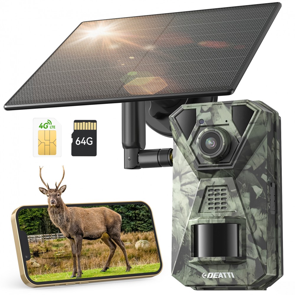 DEATTI 4G Wildlife Camera with SIM Card - LTE Solar Wildlife Camera ...