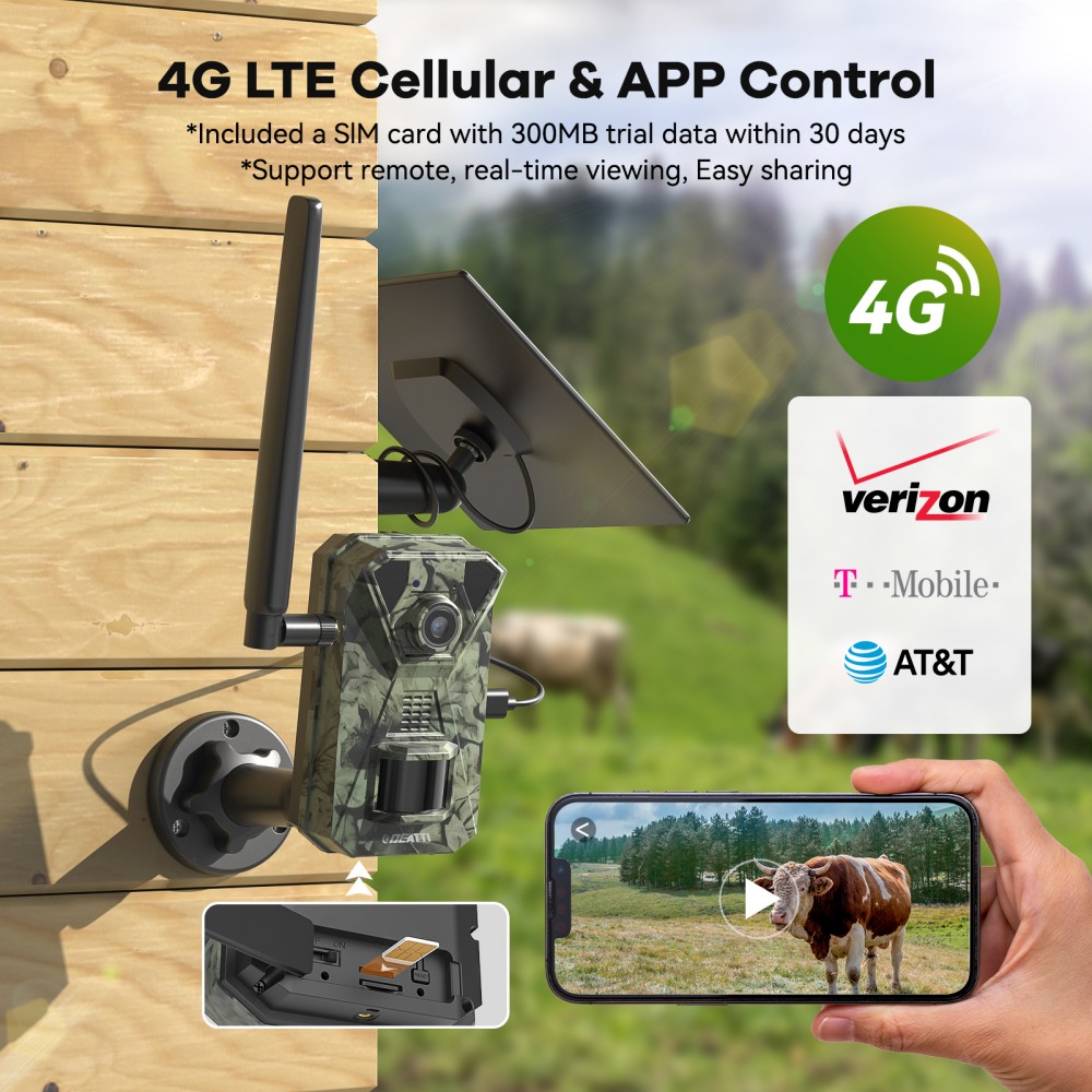 DEATTI 4G Wildlife Camera with SIM Card - LTE Solar Wildlife Camera ...